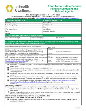 Fillable Online Prior Authorization Request Form for Stimulant and Related Agents Fax Email ...