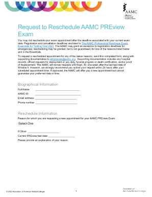 Fillable Online Request to Reschedule AAMC PREview Exam Fax Email Print ...