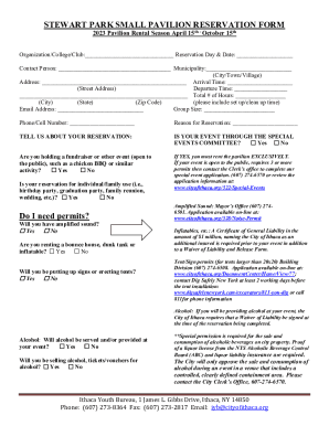 Fillable Online STEWART PARK SMALL PAVILION RESERVATION FORM Do I ... Fax Email Print - pdfFiller