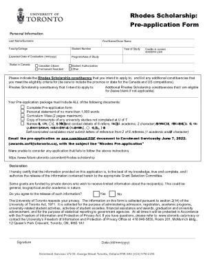 Fillable Online Rhodes Scholarship: Pre-application Form Fax Email ...