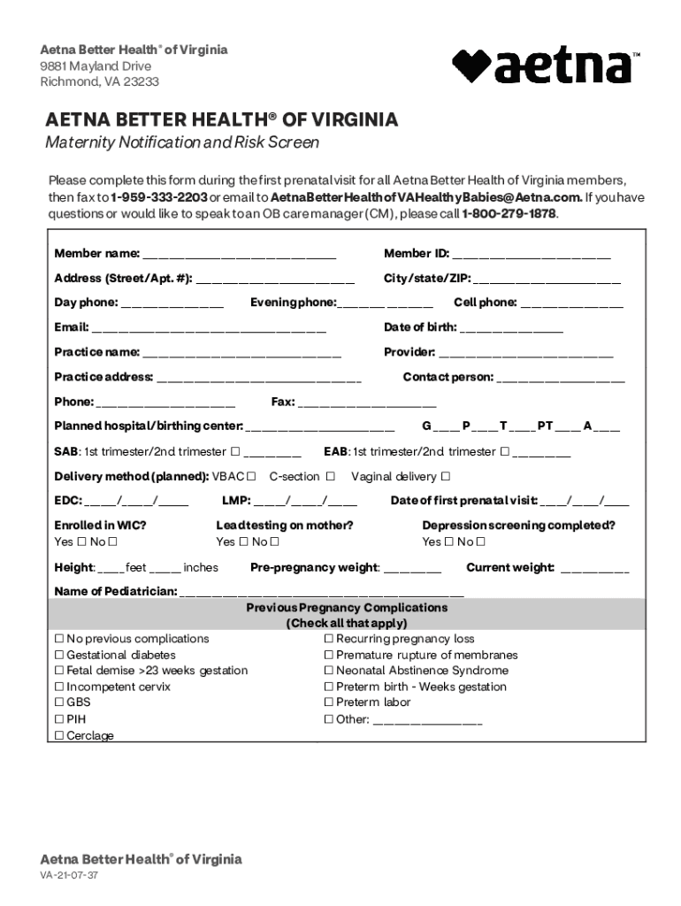 Fillable Online Prenatal Risk Assessment Form. Accessible PDF Fax Email ...