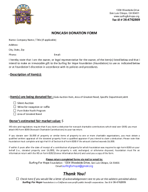 Fillable Online Surfing For Hope GIK Donation Form Fax Email Print - pdfFiller