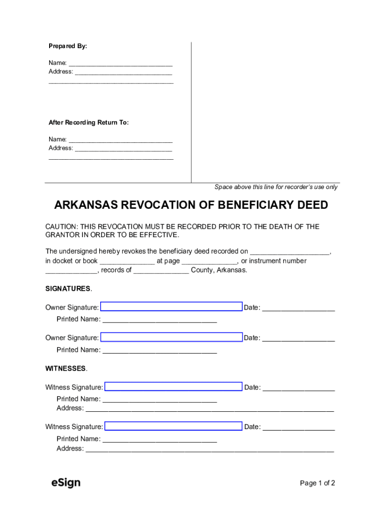Fillable Online Arkansas Revocation of Beneficiary Deed Form Fax Email Print - pdfFiller