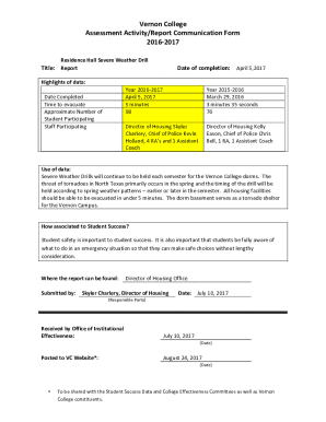 Fillable Online Vernon College Assessment Activity/Report Communication ...