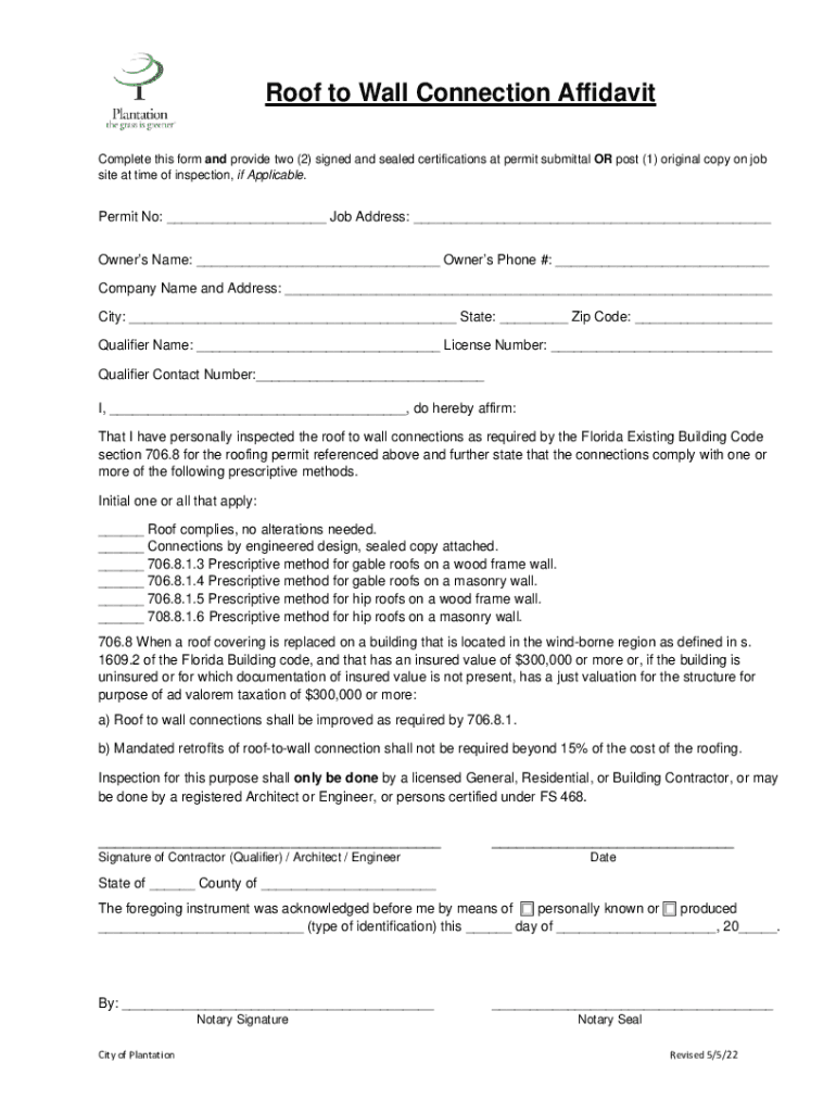 Fillable Online OWNER'S AFFIDAVIT OF EXEMPTION Roof-to-Wall ... Fax ...