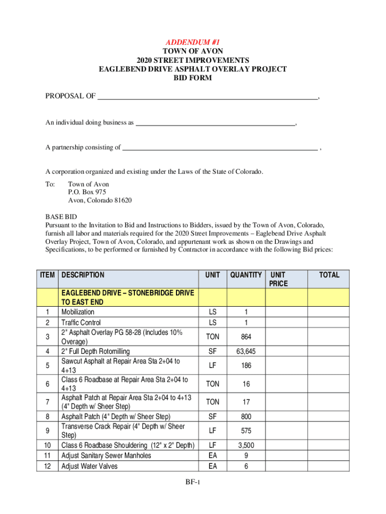 Fillable Online Addendum #1 Bid Form Fax Email Print - pdfFiller