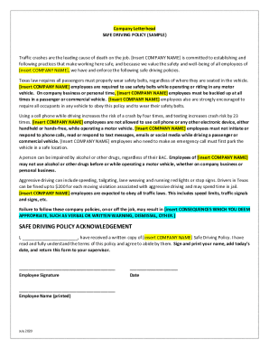 Fillable Online SAMPLE DISTRACTION-FREE DRIVING POLICY Fax Email Print ...