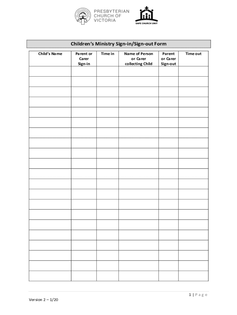 Fillable Online Children's Ministry Sign-in/Sign-out Form Fax Email ...