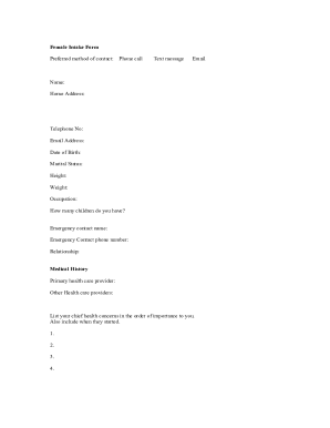 Fillable Online Female Intake Form Preferred method of contact: Phone ...