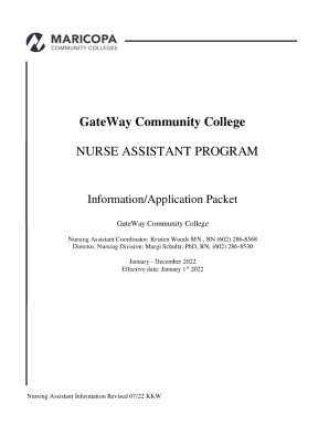 Fillable Online GateWay Community College NURSE ASSISTANT PROGRAM Fax ...