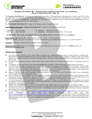 Fillable Online "Goethe-Zertifikat B1" Examination Application Form (in ...