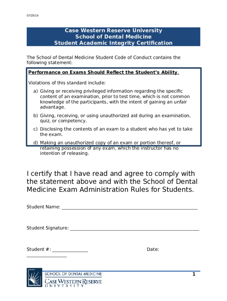 Student Academic Integrity Statement for Exams Doc Template | pdfFiller