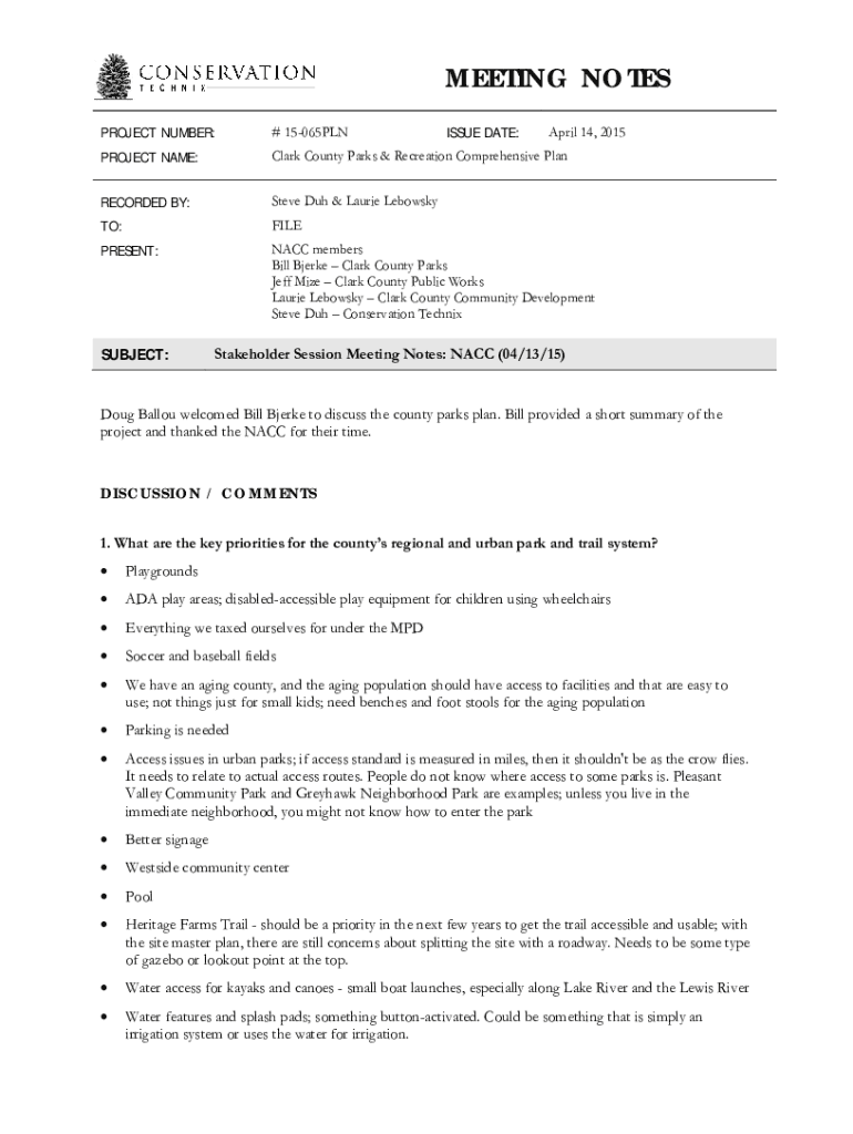 Fillable Online clark wa How to Take Meeting Notes People Actually Use ...