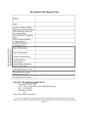 Fillable Online Your Pack's Marketing Plan and Flyer Request Form Fax ...