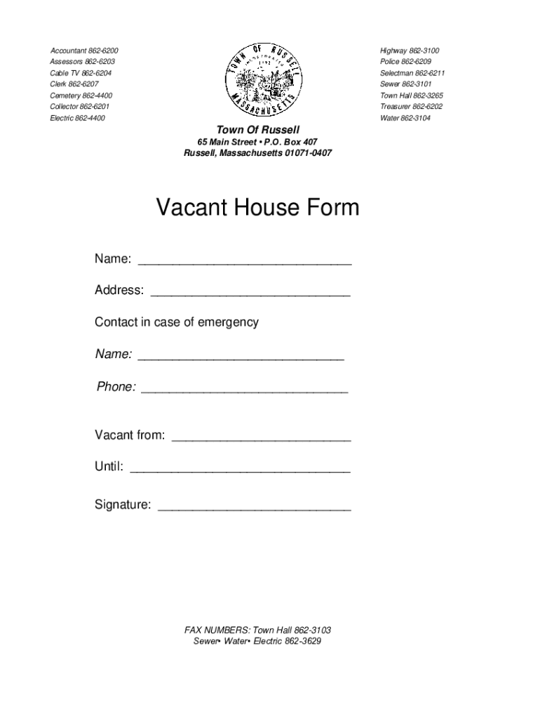 Fillable Online Vacant House Form Fax Email Print - pdfFiller