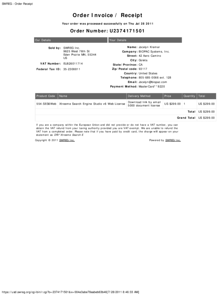 Fillable Online ESSAY PAPER RECEIPT - Order Invoice / Receipt Your ...