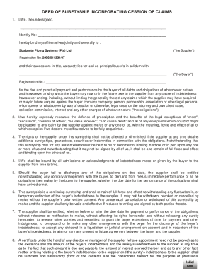 Fillable Online Deed of suretyship incorporating cession of claims ...