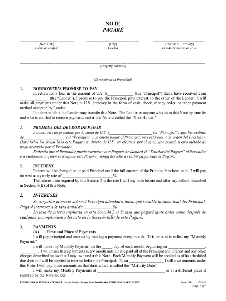 Completable En línea Puerto Rico Fixed-Rate Note (Form 3253). Single ...
