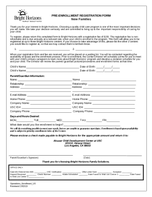pre-enrollment registration Doc Template | pdfFiller