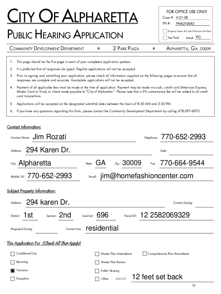 Fillable Online city of alpharetta - administrative variance request form Fax Email Print ...