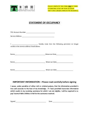 Fillable Online STATEMENT OF OCCUPANCY - Tacoma Public Utilities Fax ...