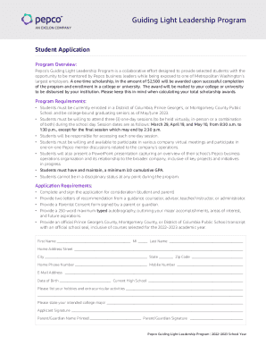 Fillable Online Get the free pepco guiding light leadership program ...