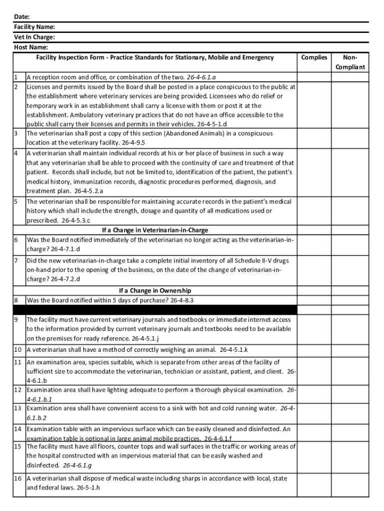 Fillable Online Veterinary Facility Inspection Forms 0522.xlsx Fax ...