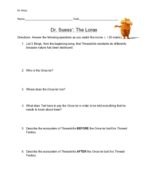 Fillable Online (PDF) The Lorax, by Dr. Seuss Worksheet - sjsd.k12.mo ...