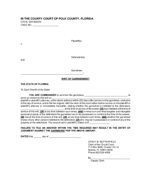 Fillable Online Form 1.907 Garnishment - Florida Rules of Civil ...