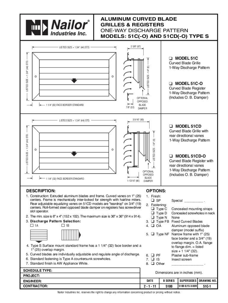 Fillable Online Submittal, Model 51C(-O) and 51CD(-O) Type S, Aluminum ...