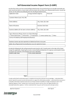 Fillable Online Self-Generated Income Report Form (S-GIRF) Fax Email ...