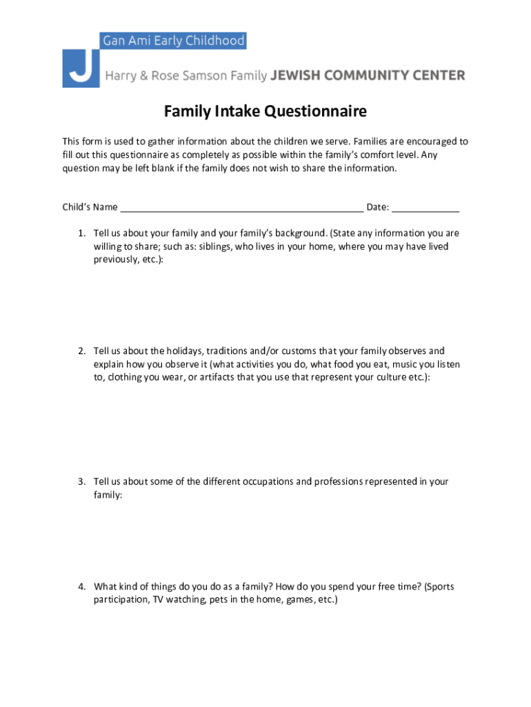 Fillable Online Family Intake FormThe Forum Fax Email Print - pdfFiller