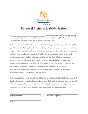 Fillable Online Personal Training Liability Waiver Fax Email Print ...