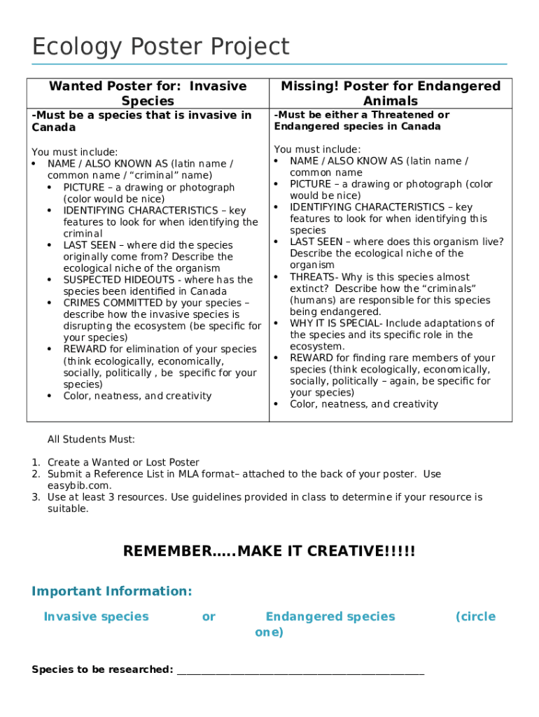 Invasive Species Wanted Poster Also known as Doc Template | pdfFiller