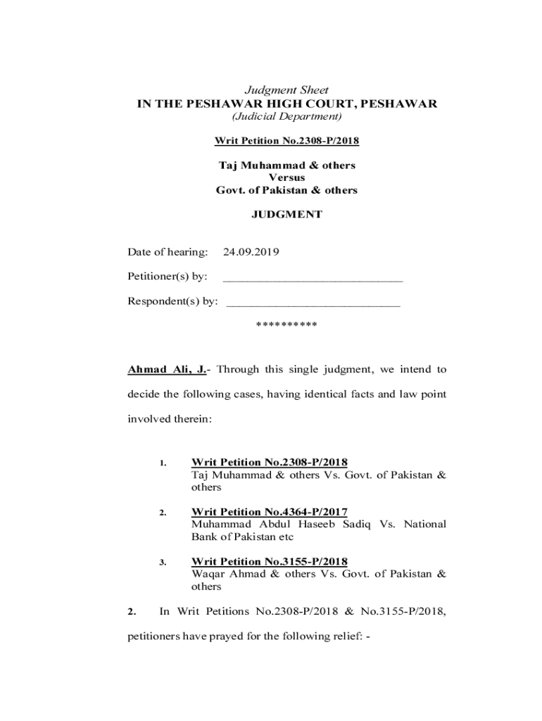 Fillable Online Judgment Sheet IN THE PESHAWAR HIGH COURT ... Fax Email ...