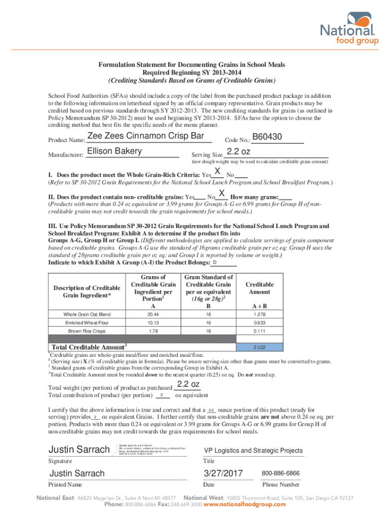 Fillable Online Manufacturer's Product Formulation Statement At a ...