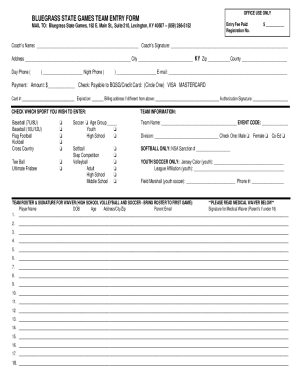 Fillable Online Team Entry Form 2020 SOCVB - Bluegrass State Games Fax ...