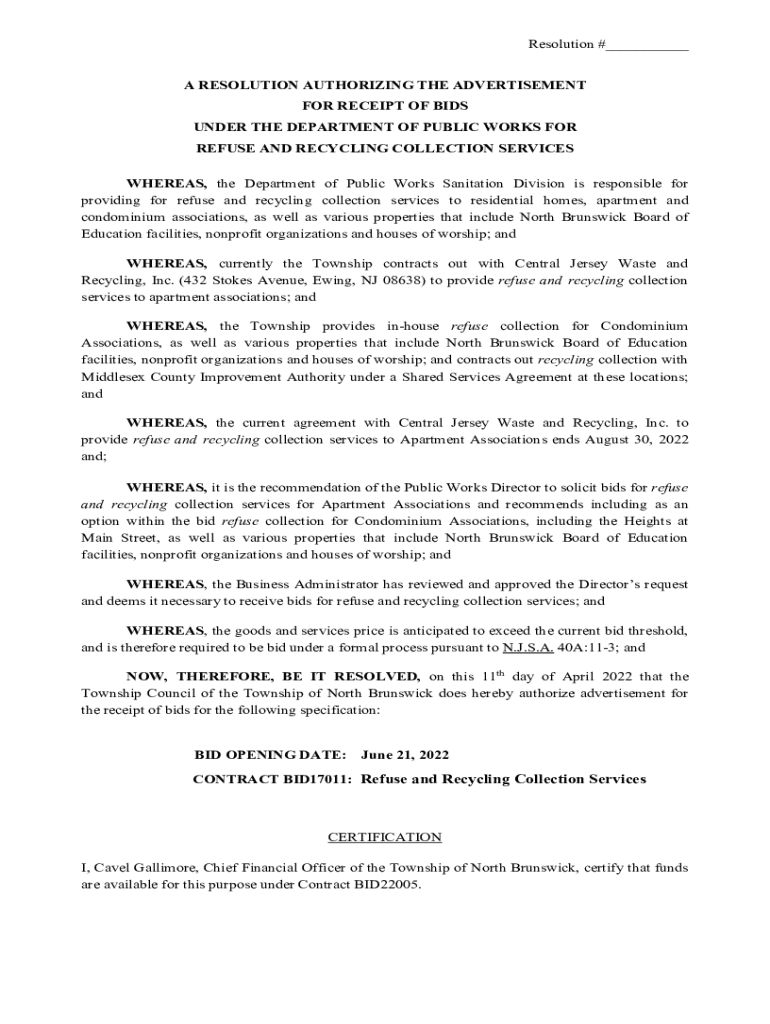 Fillable Online RESOLUTION AUTHORIZING ADVERTISEMENT Fax Email Print ...