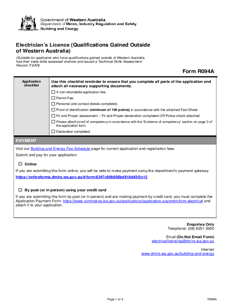 Fillable Online Application for Electricians Licence - Qualifications Gained Overseas. Forms Fax ...