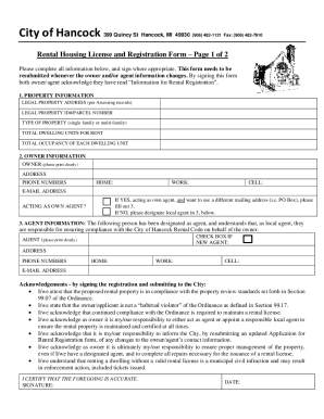 Fillable Online Rental Housing Licenses & Inspections - City of Hancock ...