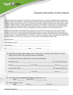 Fillable Online Employee Authorization of Direct Deposit - Payroll ...