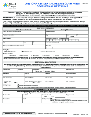 Fillable Online 2023 IOWA RESIDENTIAL REBATE CLAIM FORM GEOTHERMAL ...