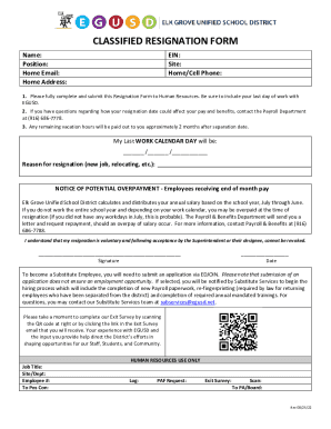 Fillable Online CLASSIFIED RESIGNATION FORM Fax Email Print - pdfFiller