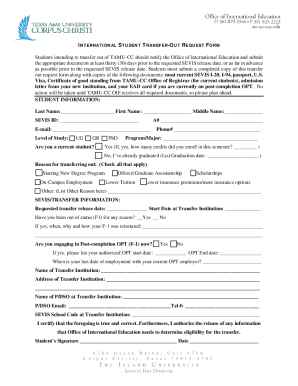 Fillable Online Students intending to transfer out of TAMU-CC should notify the ... Fax Email ...