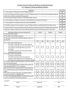 Fillable Online Earned Income Credit and Child Tax Credit Worksheet for ...