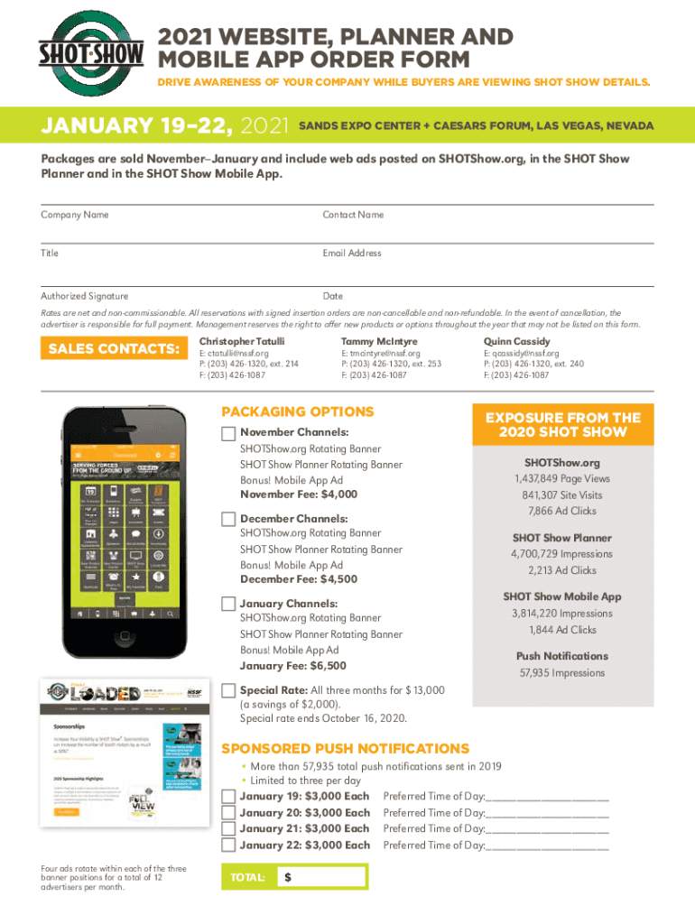Fillable Online 2021 WEBSITE, PLANNER AND MOBILE APP ORDER FORM Fax ...