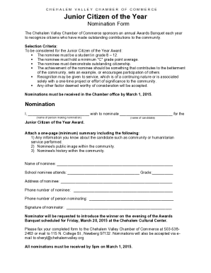 Fillable Online Junior Citizen of the Year - Nomination Form Fax Email Print - pdfFiller