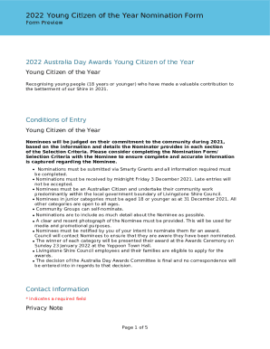 Fillable Online 2022 Young Citizen of the Year Nomination Form Fax Email Print - pdfFiller