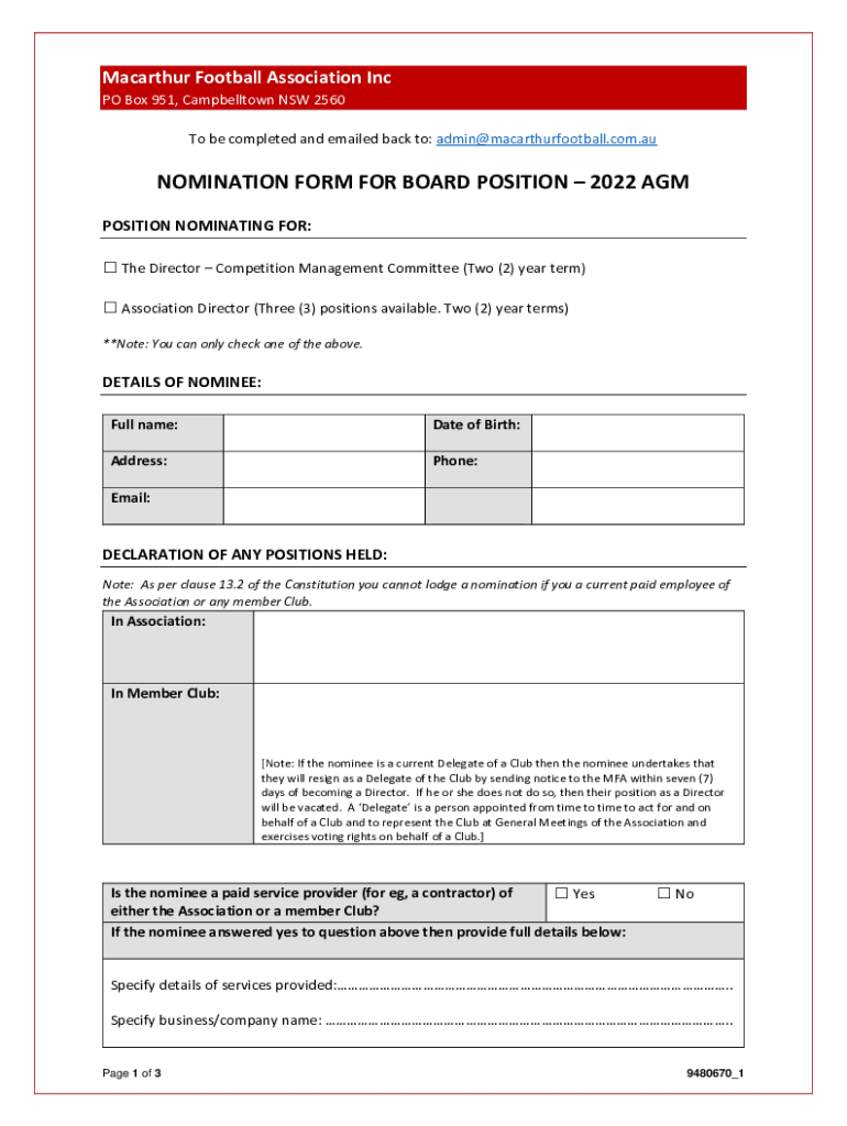 Fillable Online NOMINATION FORM FOR APPEALS COMMITTEE (AC) Fax Email Print - pdfFiller