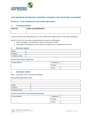 Fillable Online Joint standards development committee nomination form ...